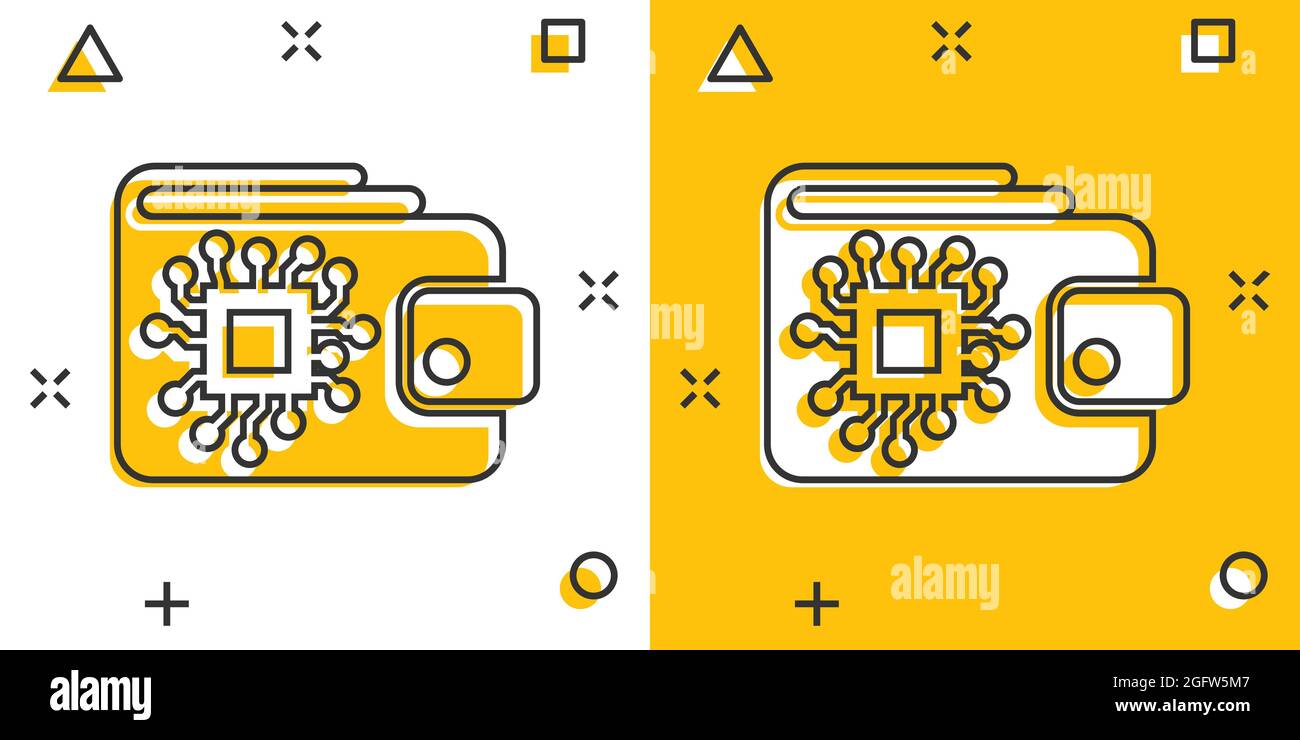 Digital wallet icon in comic style. Crypto bag vector cartoon ...