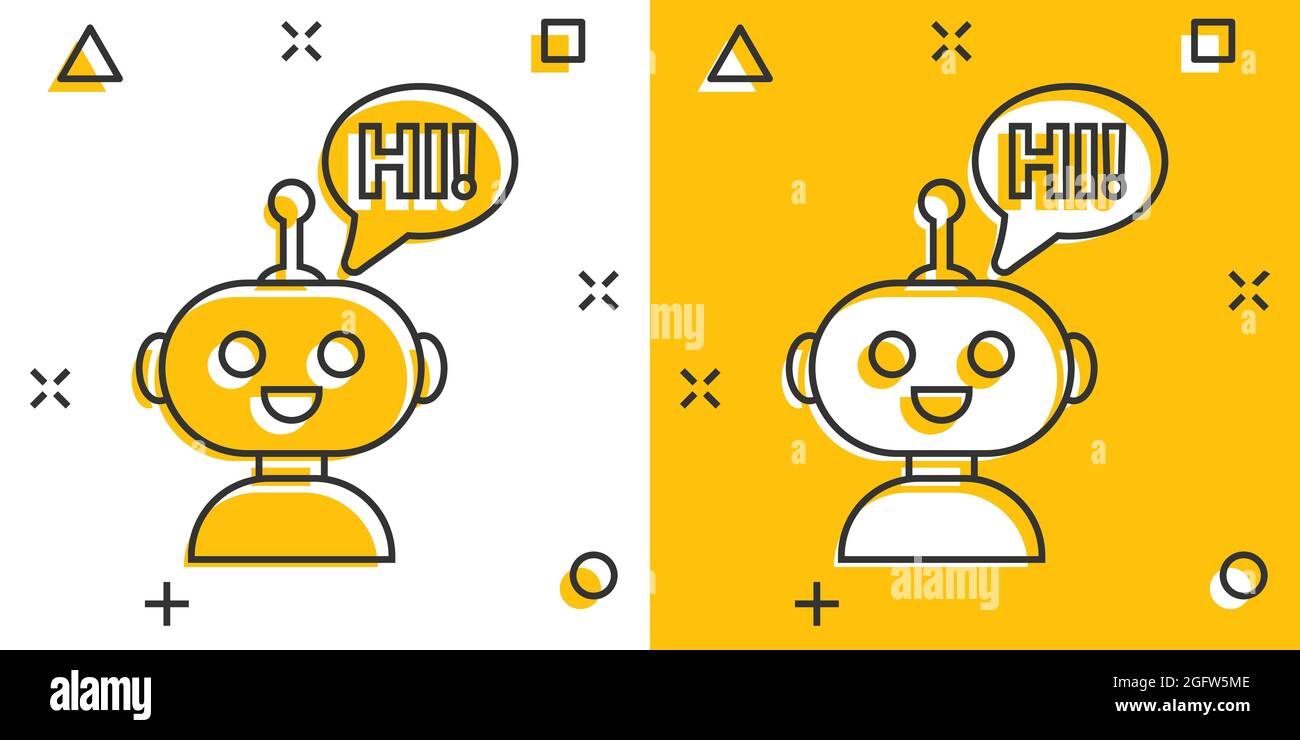 Cute robot chatbot icon in comic style. Bot operator vector cartoon ...