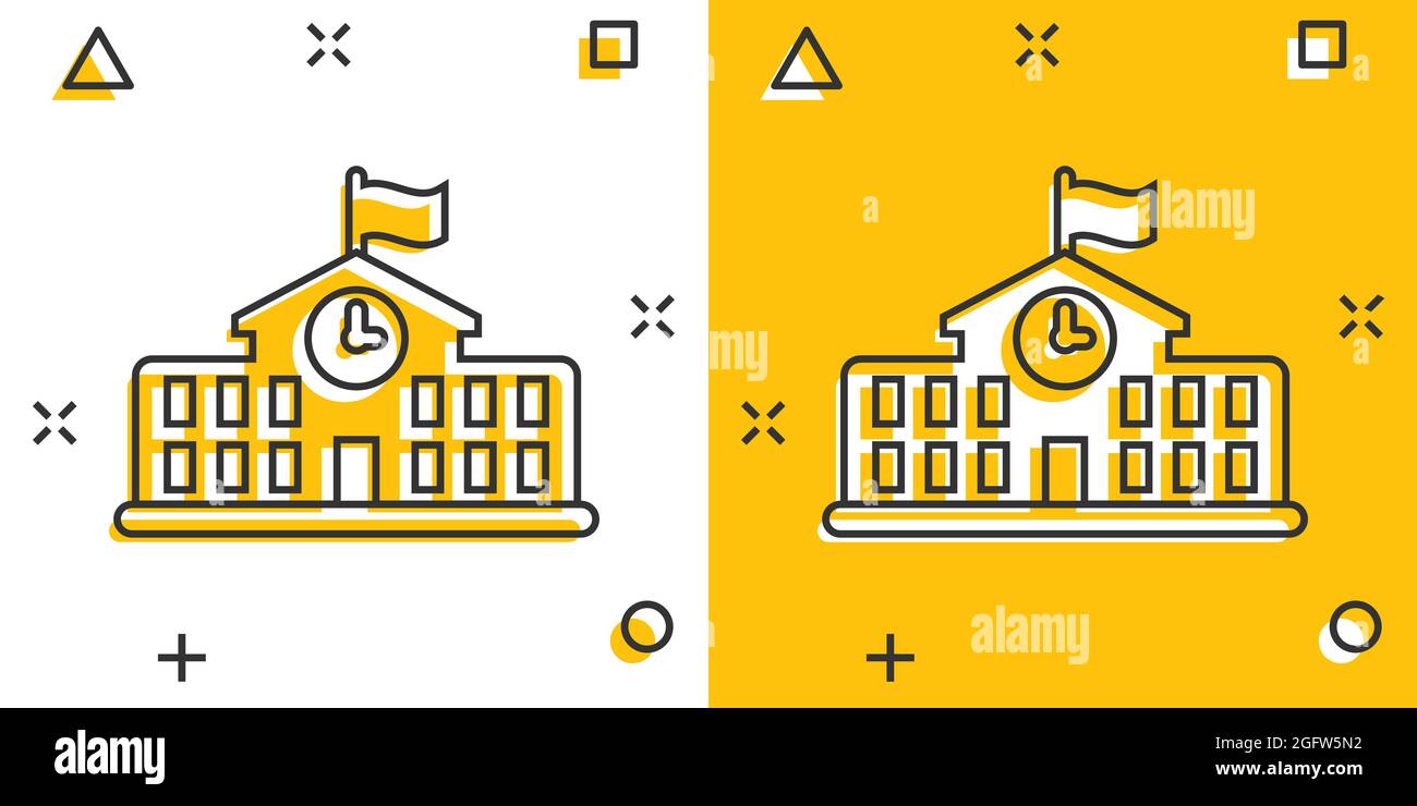 School building icon in comic style. College education vector cartoon ...