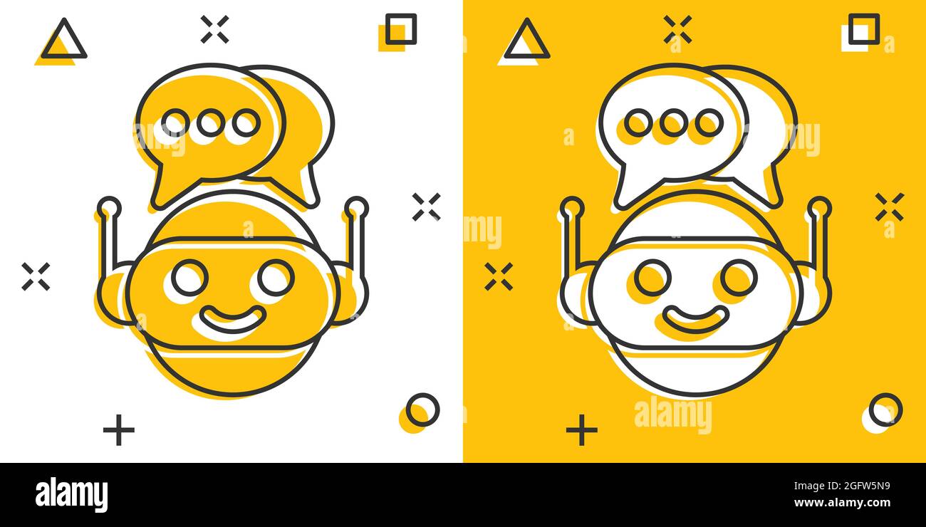 Cute robot chatbot icon in comic style. Bot operator vector cartoon ...