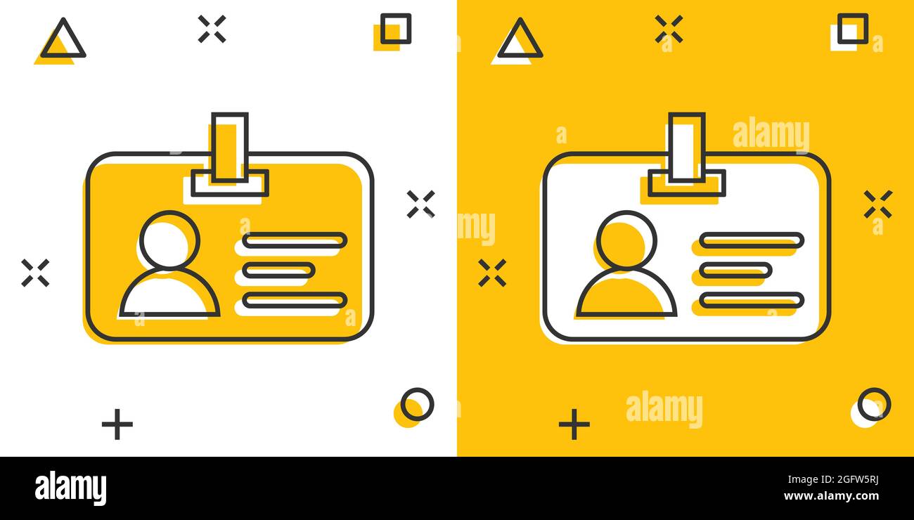 Id card icon in comic style. Identity badge vector cartoon illustration ...