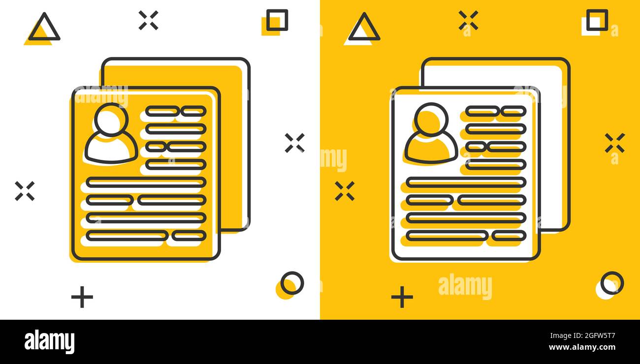 Resume icon in comic style. Contract document vector cartoon ...