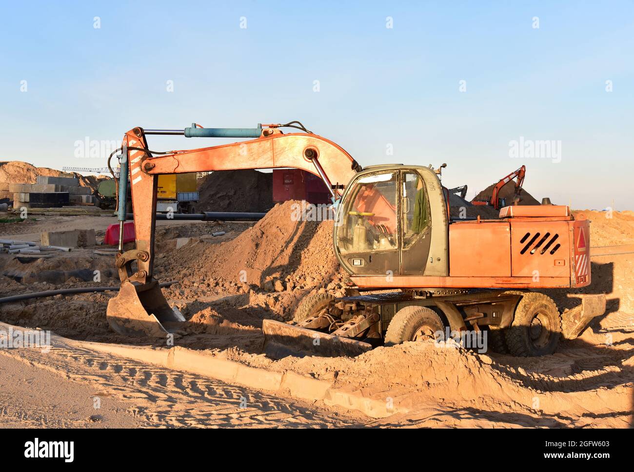 Bucket wheel excavator on earthmoving at construction site. Backhoe ...