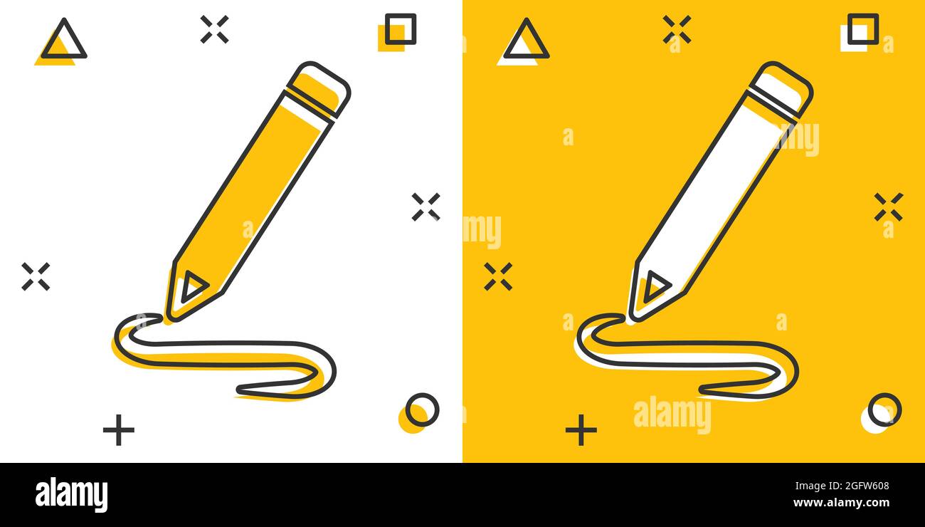Pencil notepad icon in comic style. Document write vector cartoon ...