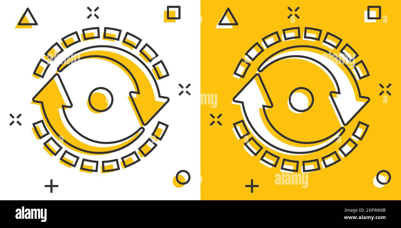 Oval with arrows icon in comic style. Consistency repeat vector cartoon ...