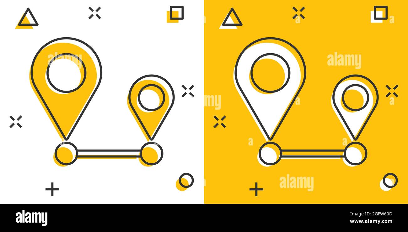 Distance pin icon in comic style. Gps navigation vector cartoon ...