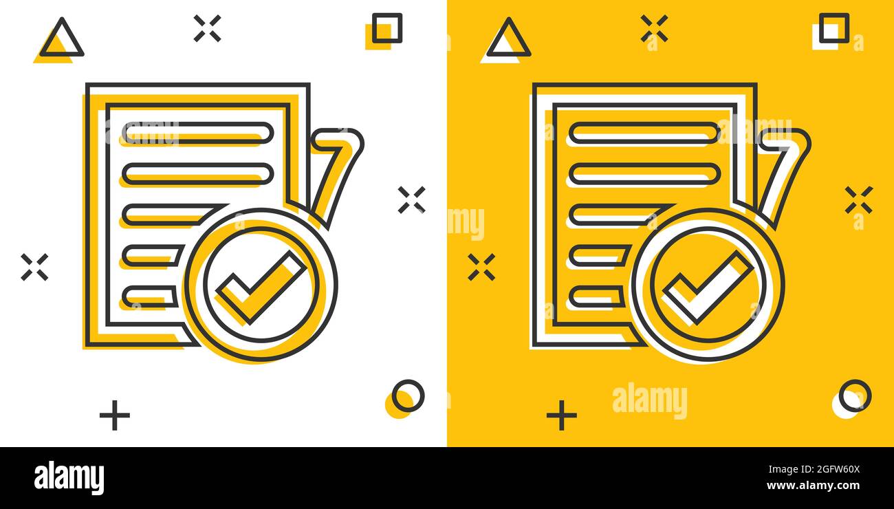 Compliance document icon in comic style. Approved process vector ...