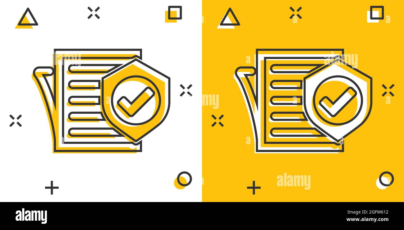 Insurance policy icon in comic style. Report vector cartoon ...