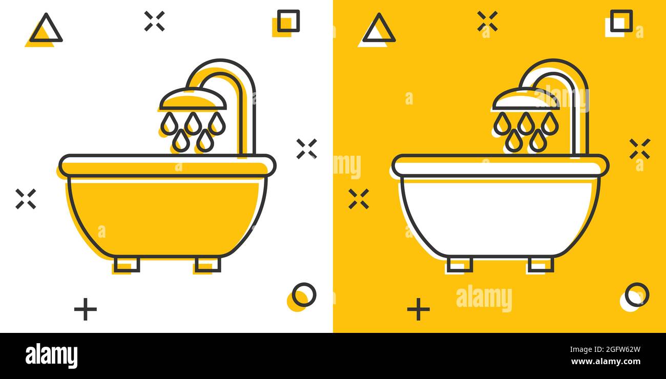 Bath shower icon in comic style. Bathroom hygiene vector cartoon ...