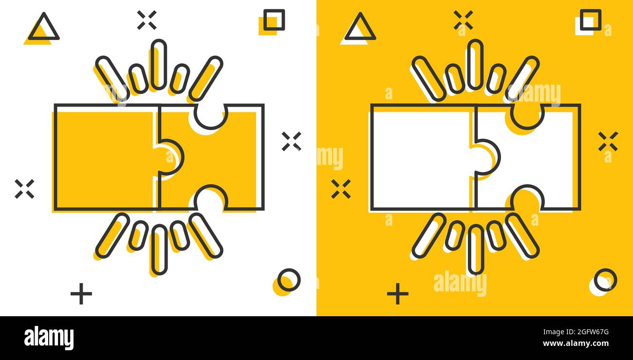 Puzzle compatible icon in comic style. Jigsaw agreement vector cartoon ...
