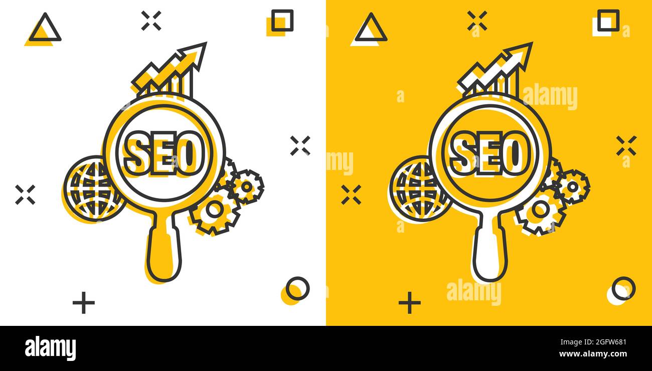 Seo analytics icon in comic style. Social media vector cartoon ...