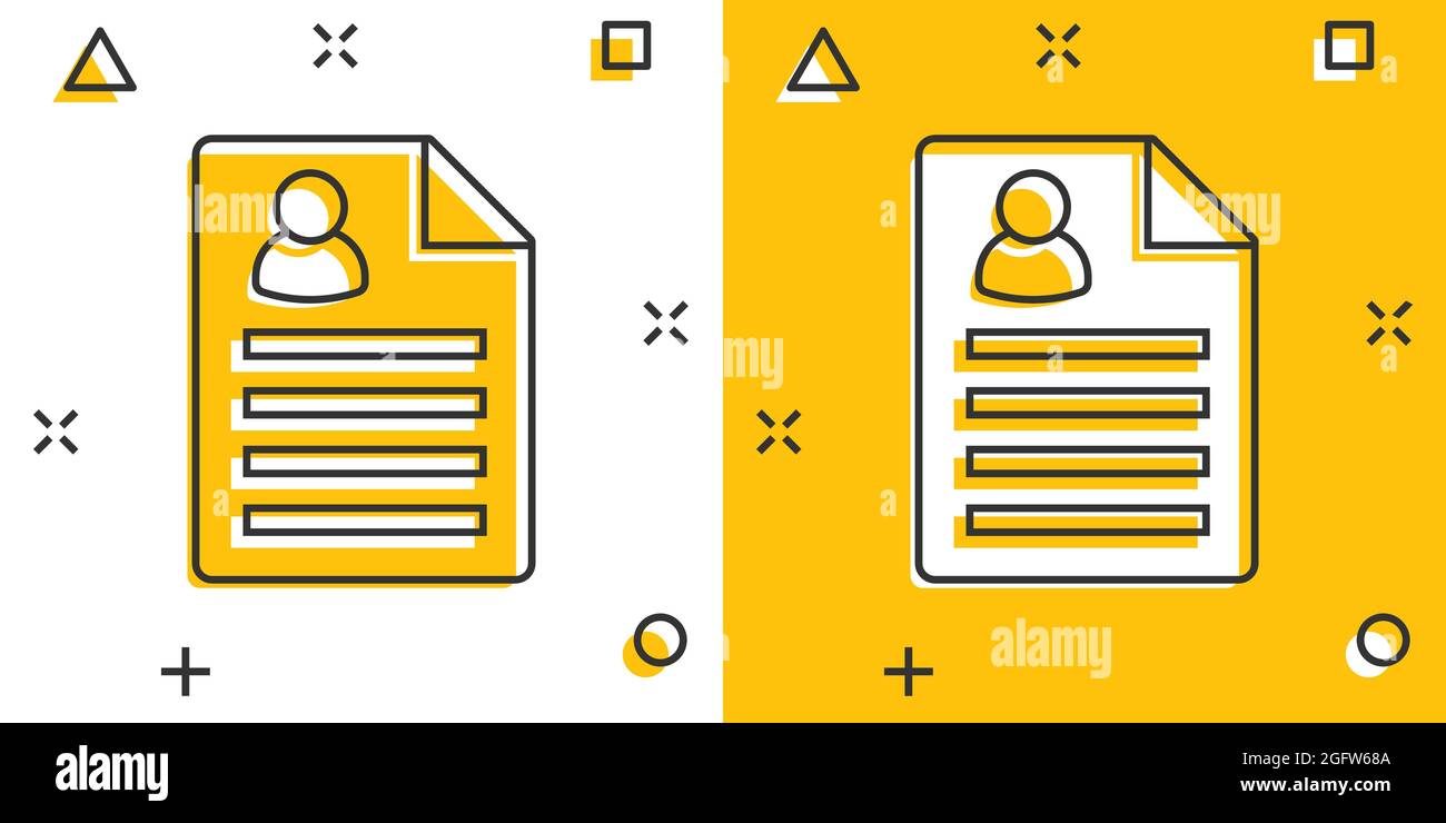 Resume icon in comic style. Contract document vector cartoon ...