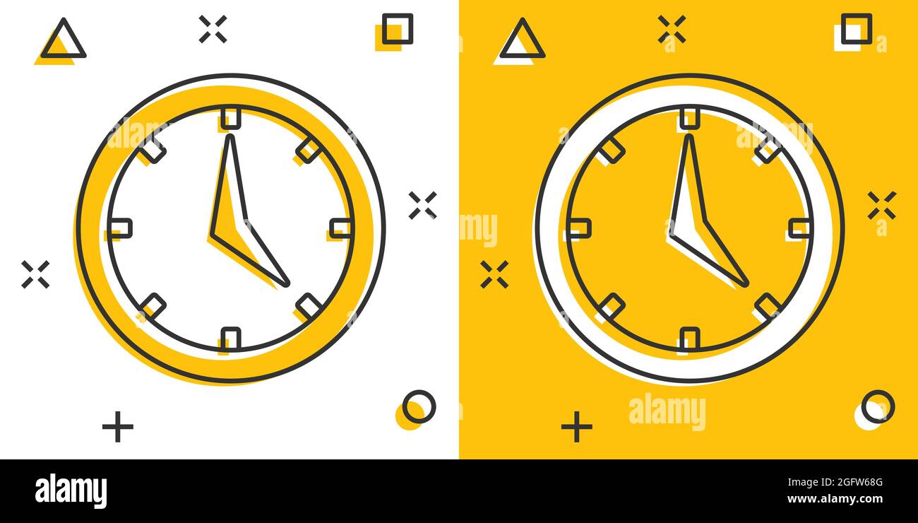 Real time icon in comic style. Clock vector cartoon illustration on ...