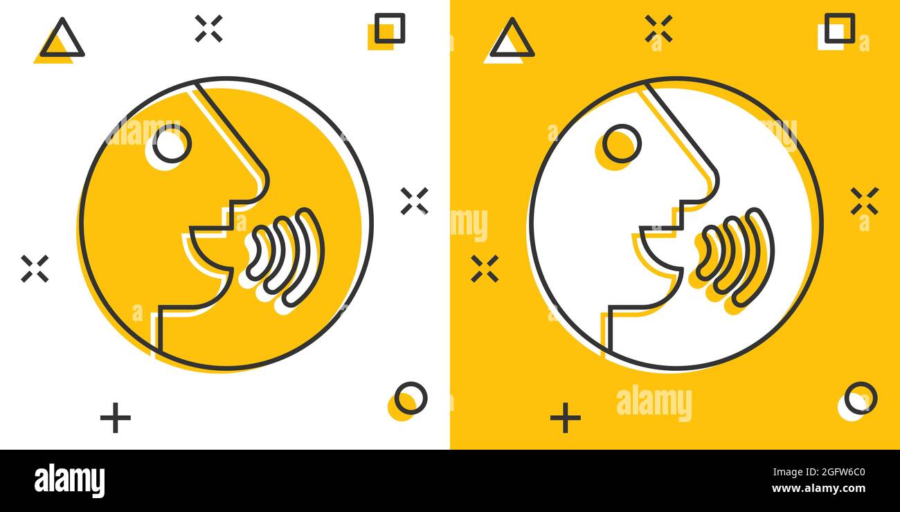 Voice command with sound waves icon in comic style. Speak control ...