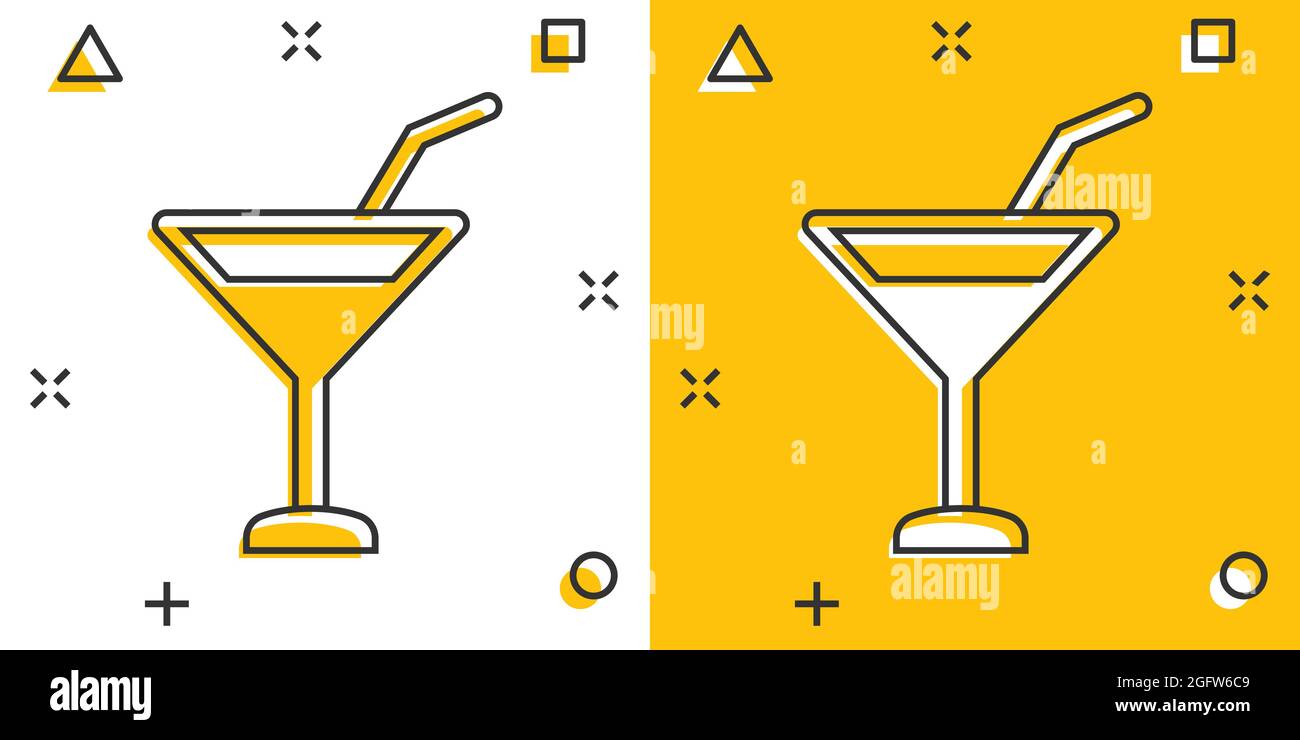Alcohol cocktail icon in comic style. Drink glass vector cartoon ...