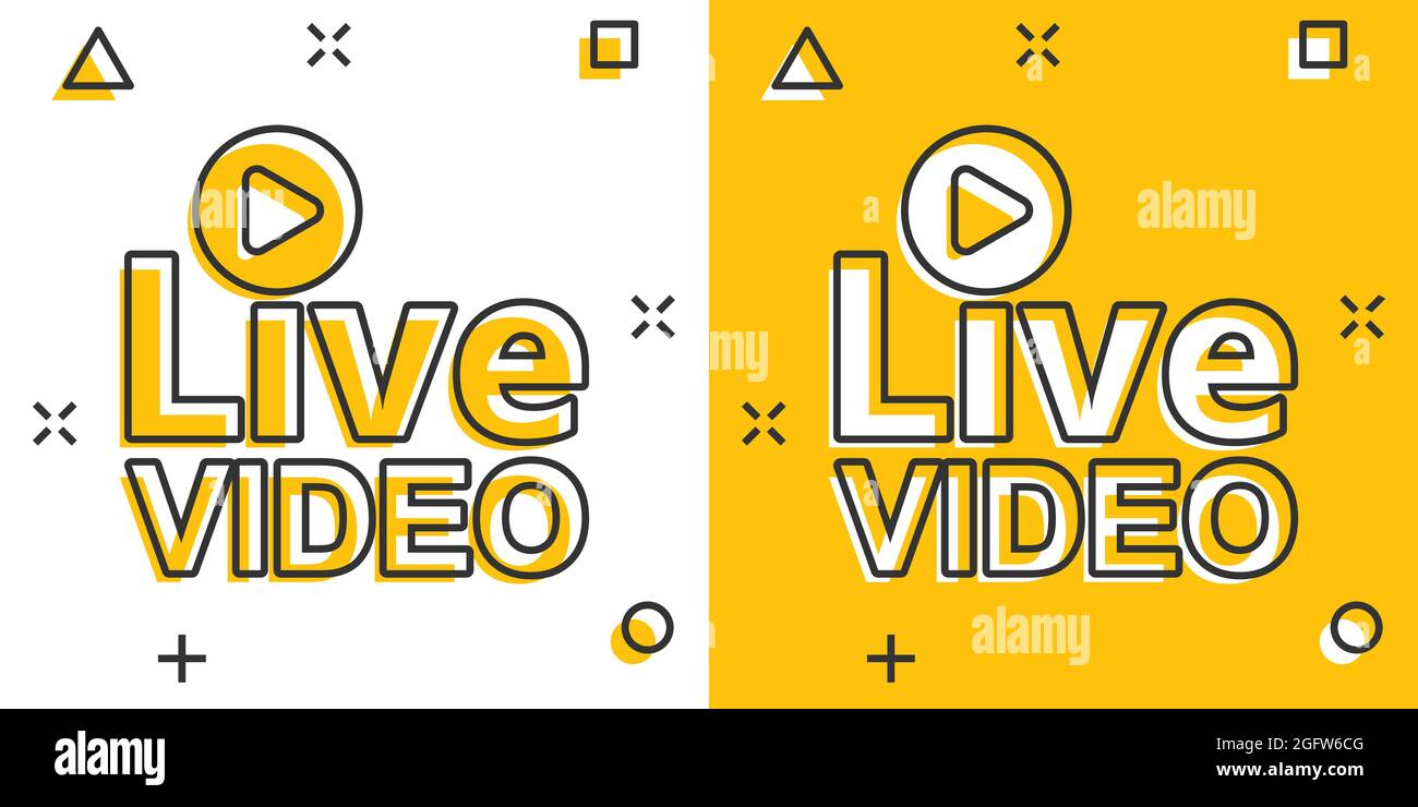 Live video icon in comic style. Streaming tv vector cartoon ...