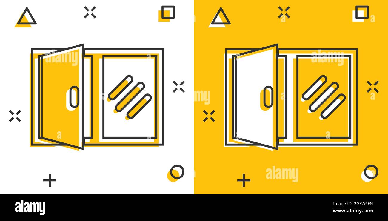 Window icon in comic style. Exterior frame vector cartoon illustration ...