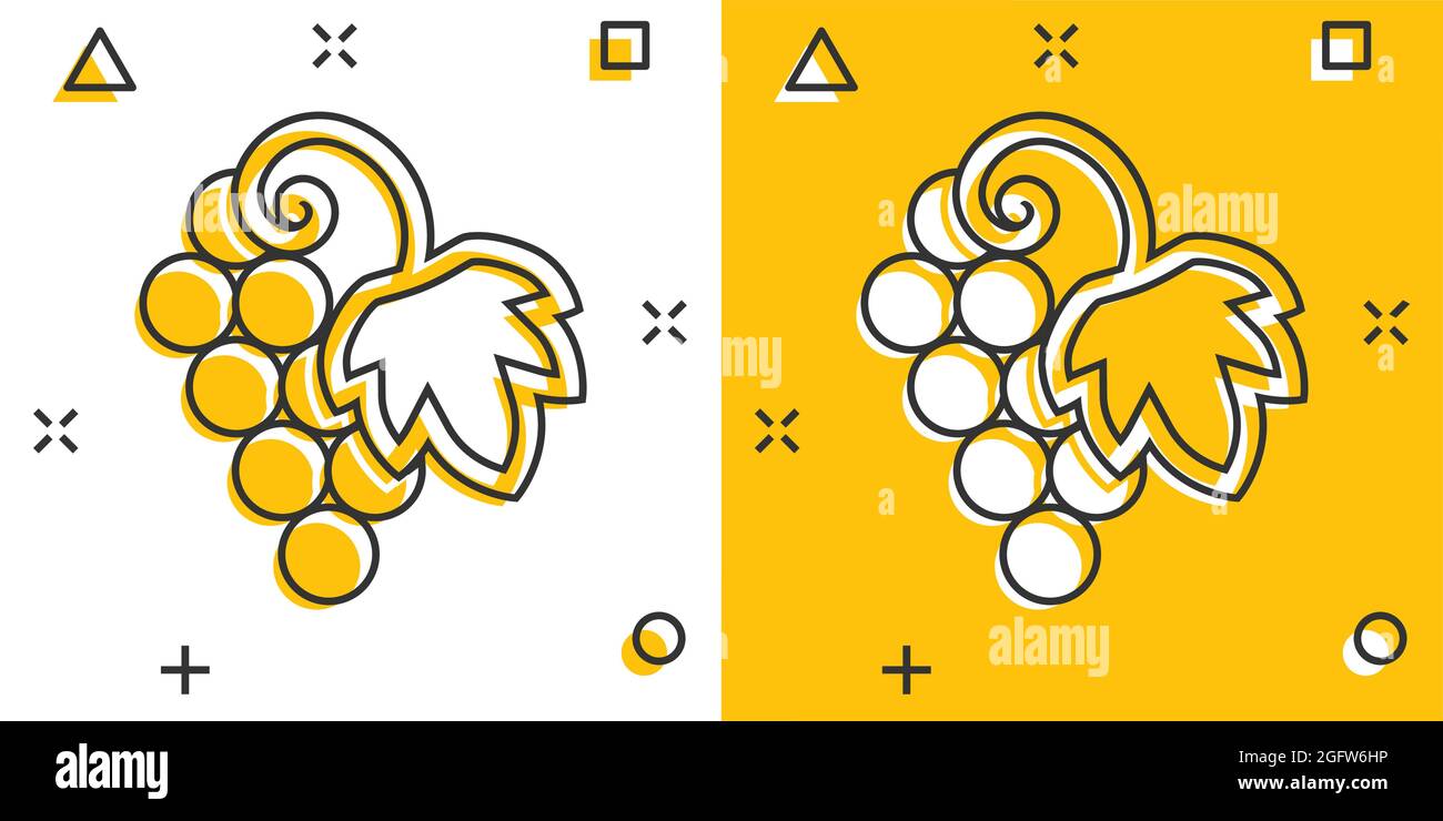 Grape fruits sign icon in comic style. Grapevine vector cartoon ...