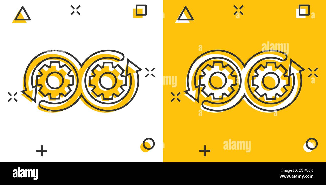 Development icon in comic style. Devops vector cartoon illustration on ...