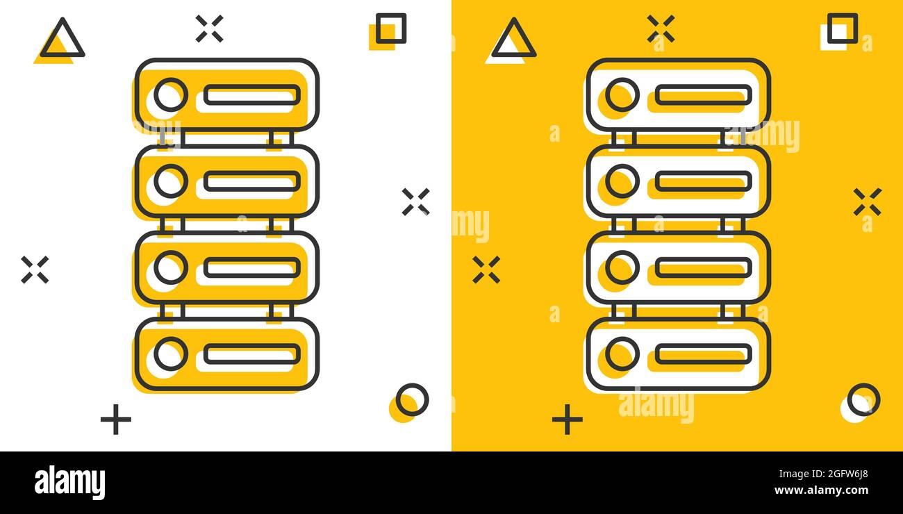 Data center icon in comic style. Server vector cartoon illustration on ...