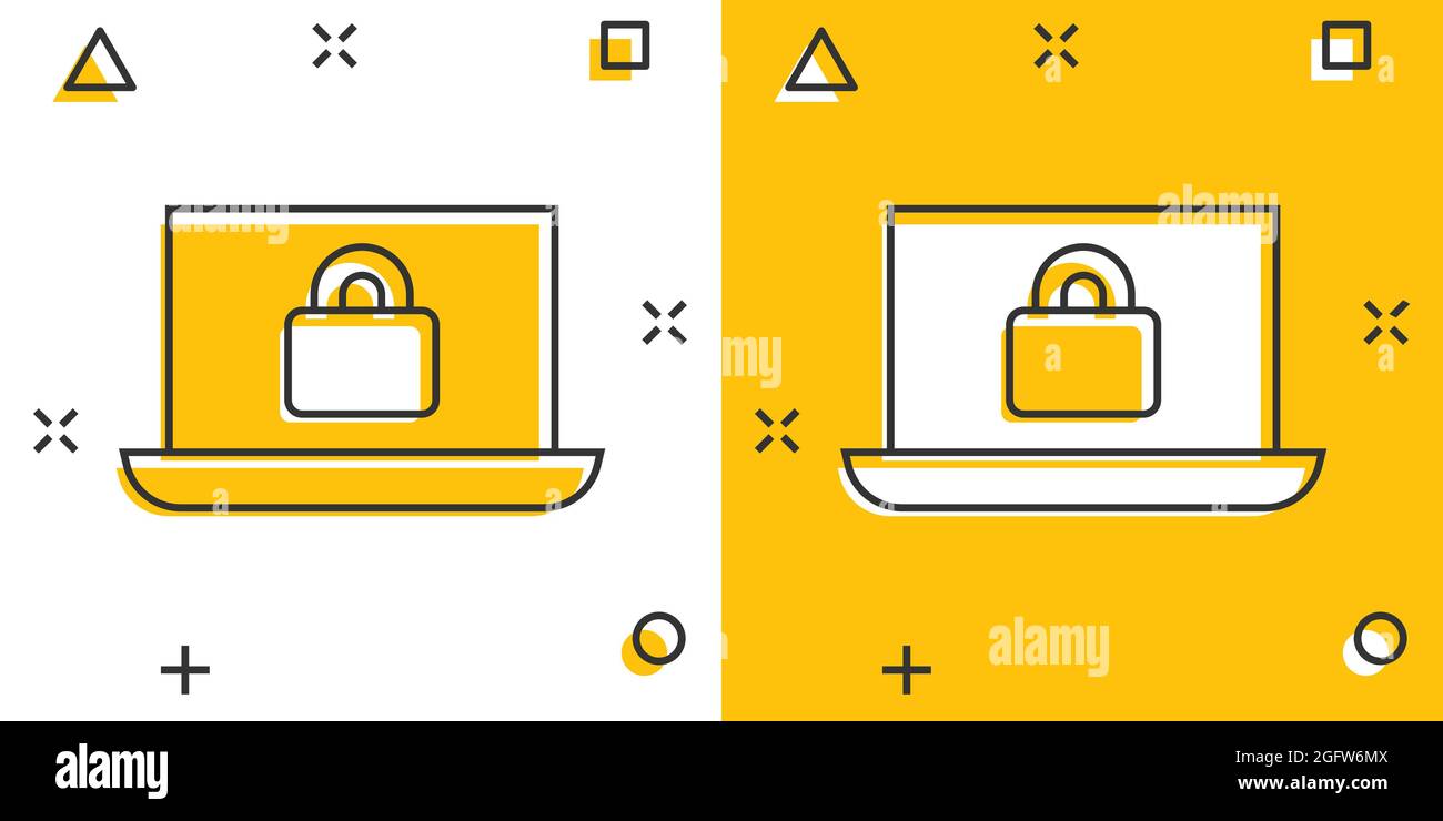 Cyber security icon in comic style. Padlock locked vector cartoon ...