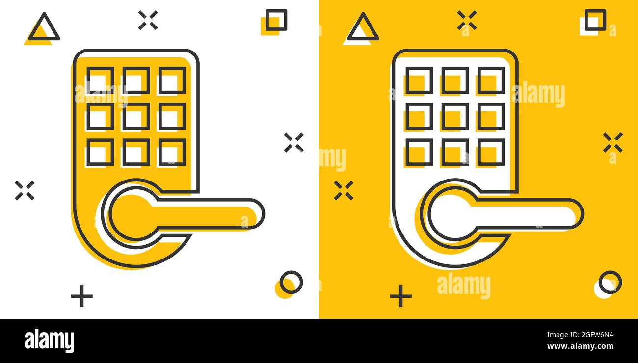 Wireless door lock sign icon in comic style. Smart home vector cartoon ...