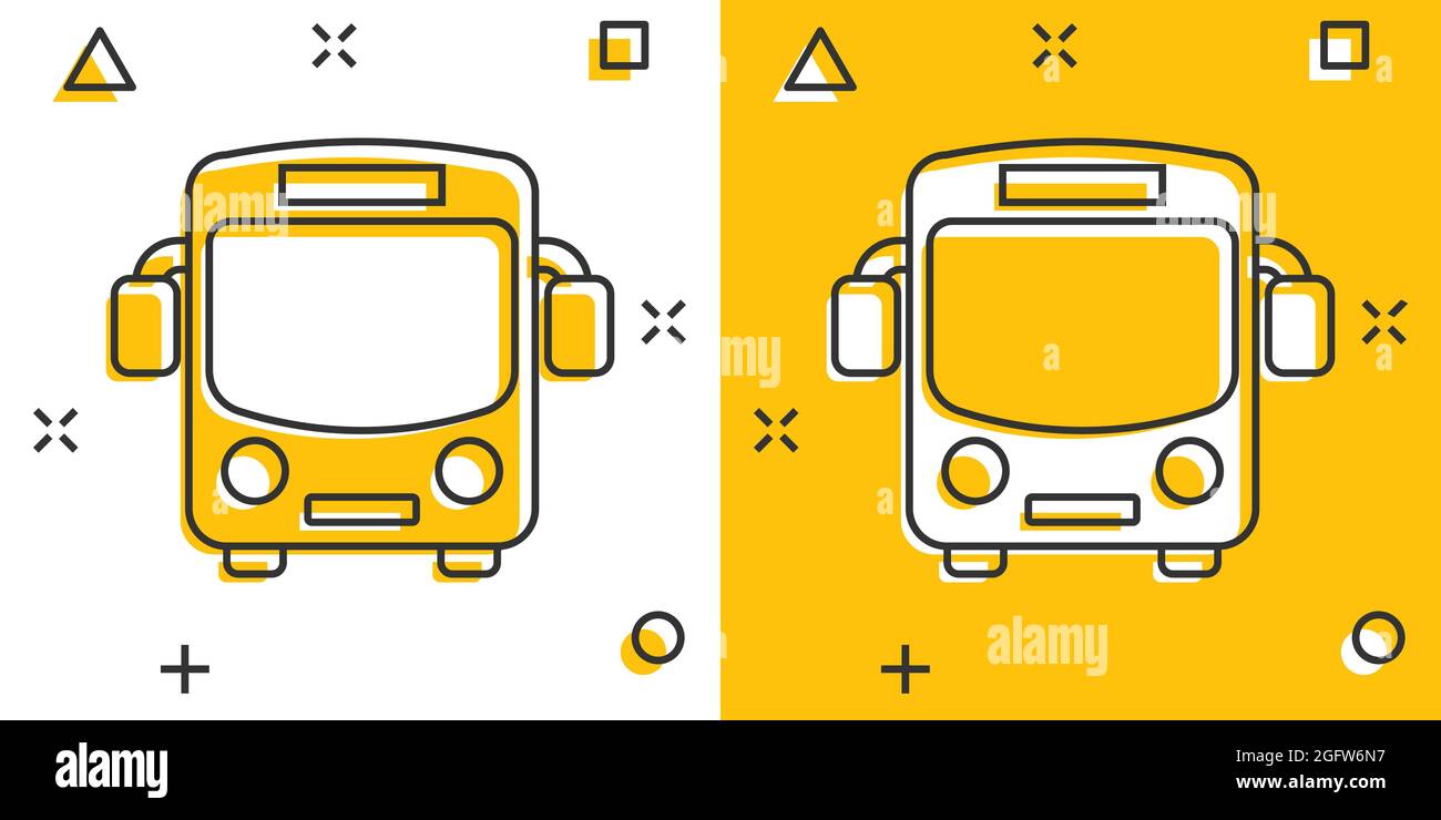 School bus icon in comic style. Autobus vector cartoon illustration on ...
