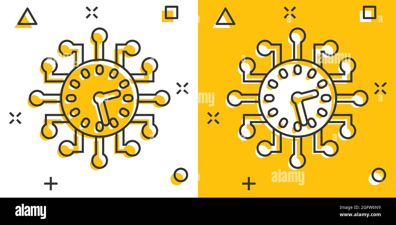 Real time icon in comic style. Clock vector cartoon illustration on ...