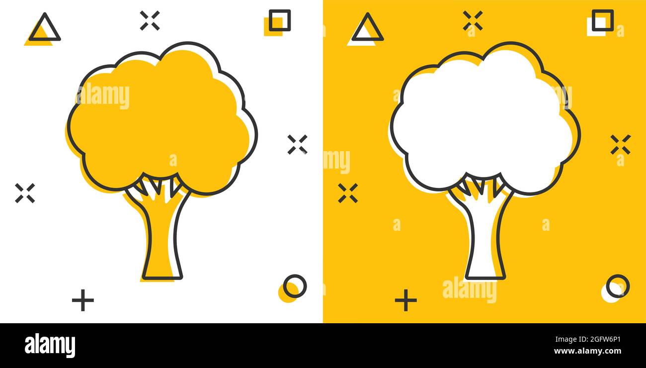 Tree sign icon in comic style. Branch forest vector cartoon ...