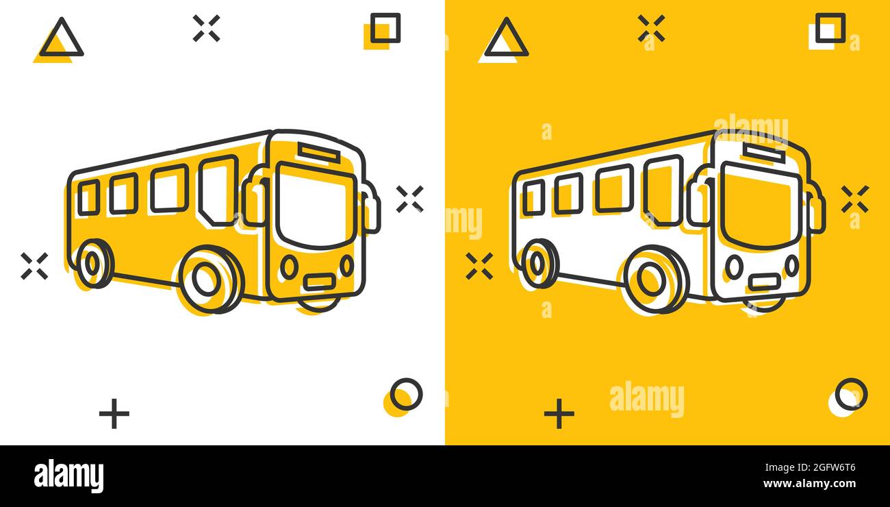 School bus icon in comic style. Autobus vector cartoon illustration on ...