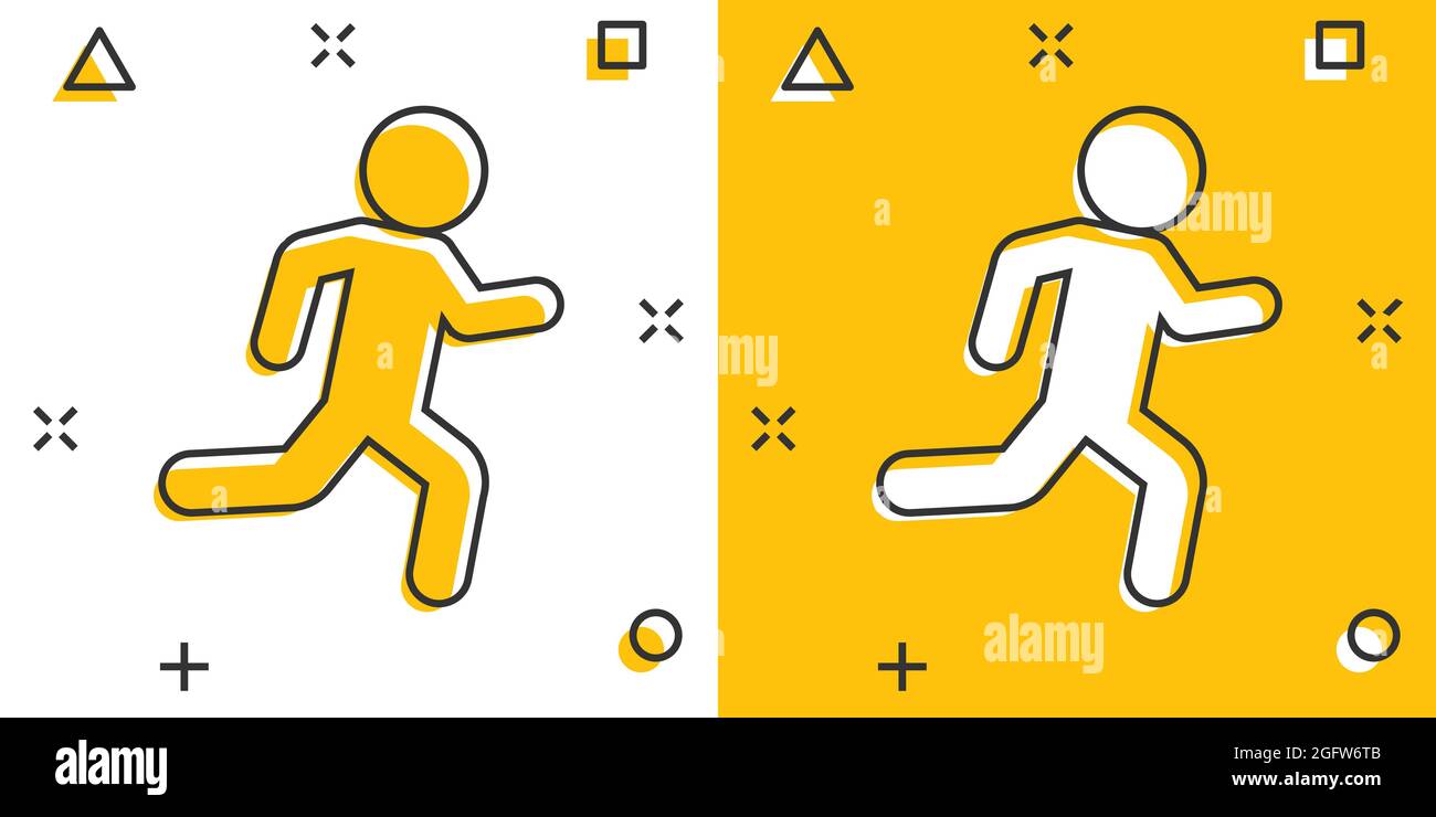 Running people sign icon in comic style. Run silhouette vector cartoon ...