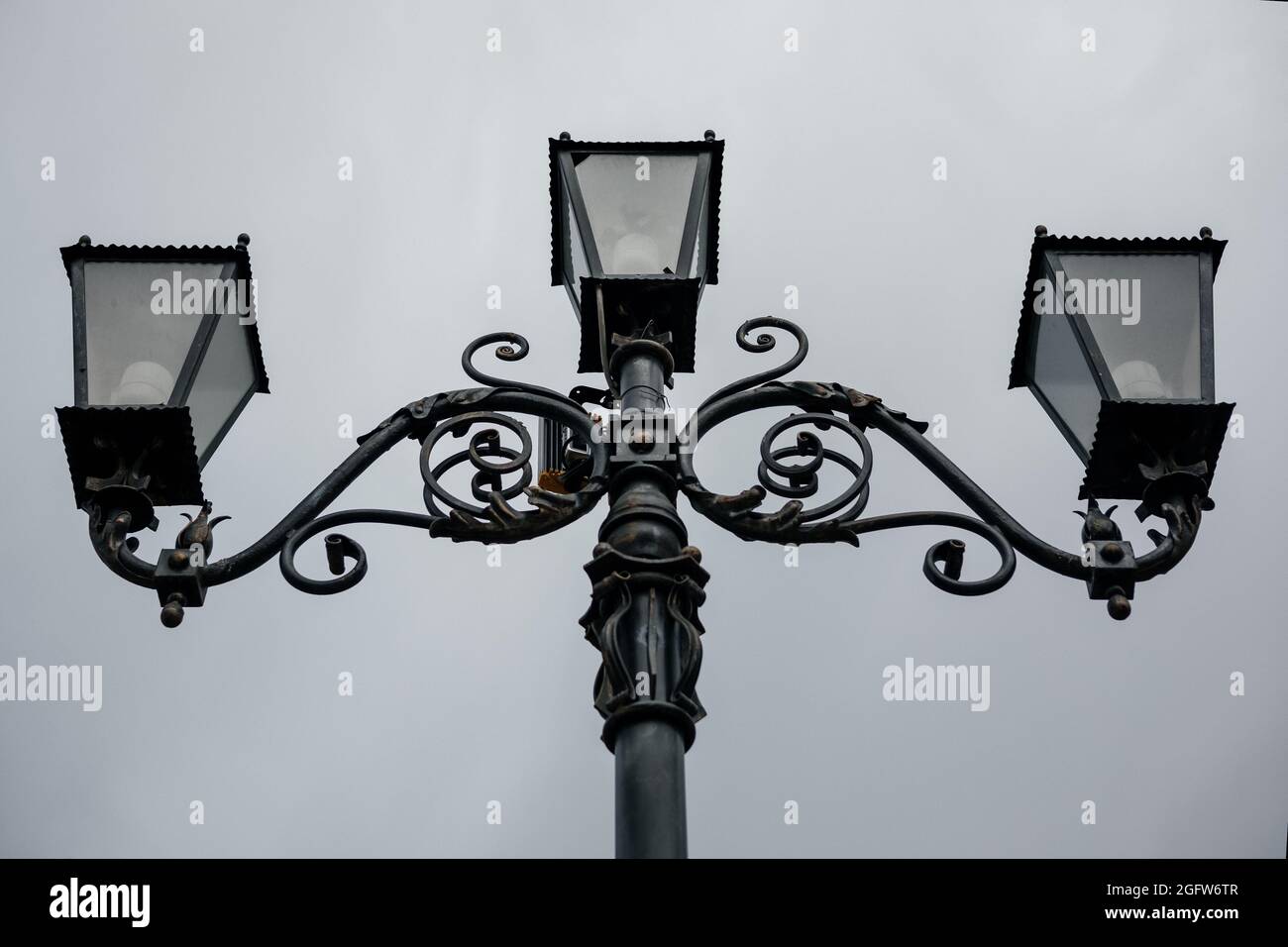Vintage Dark Street Lamp . bottom view Stock Photo - Alamy