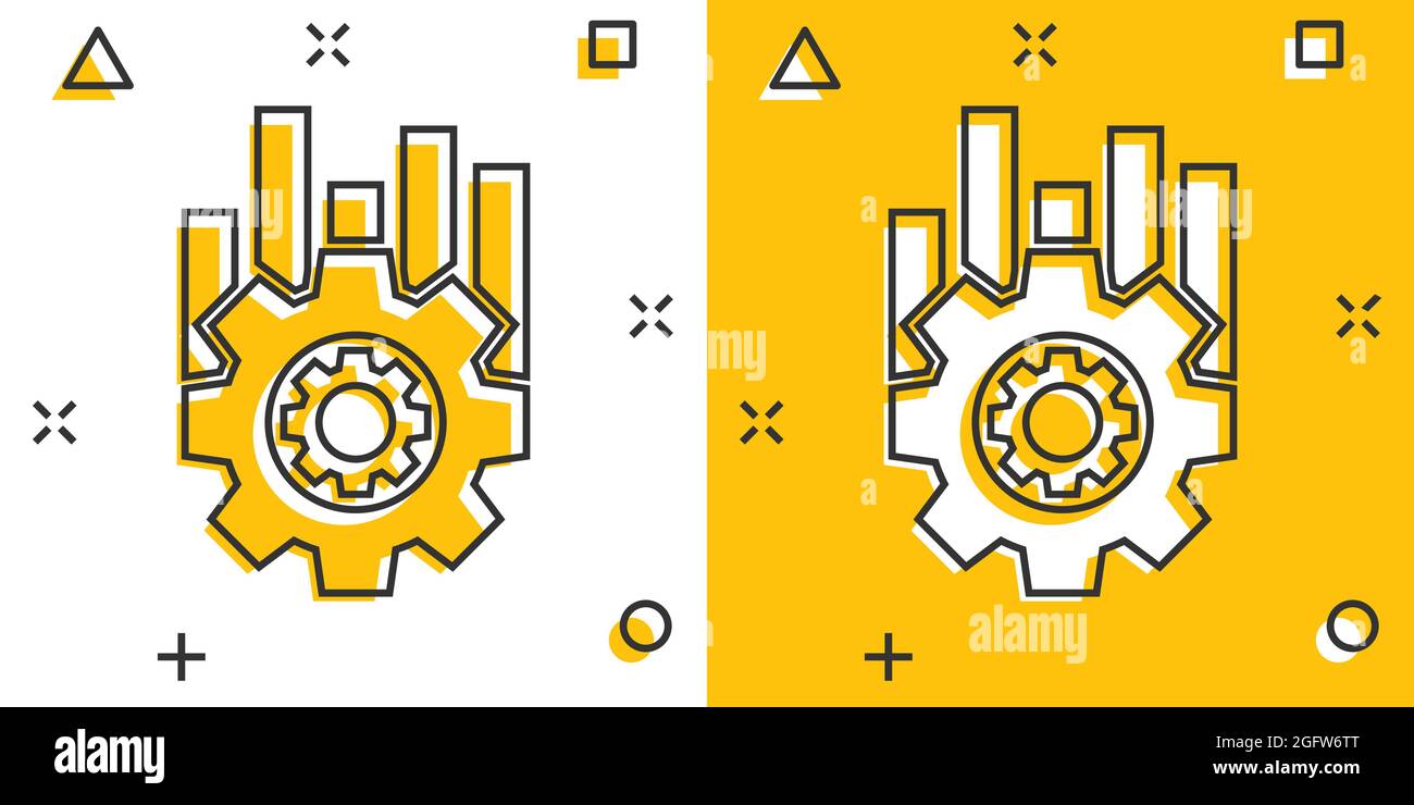 Operation project icon in comic style. Gear process vector cartoon ...