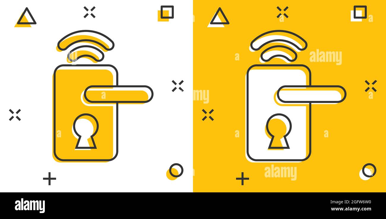 Wireless door lock sign icon in comic style. Smart home vector cartoon ...