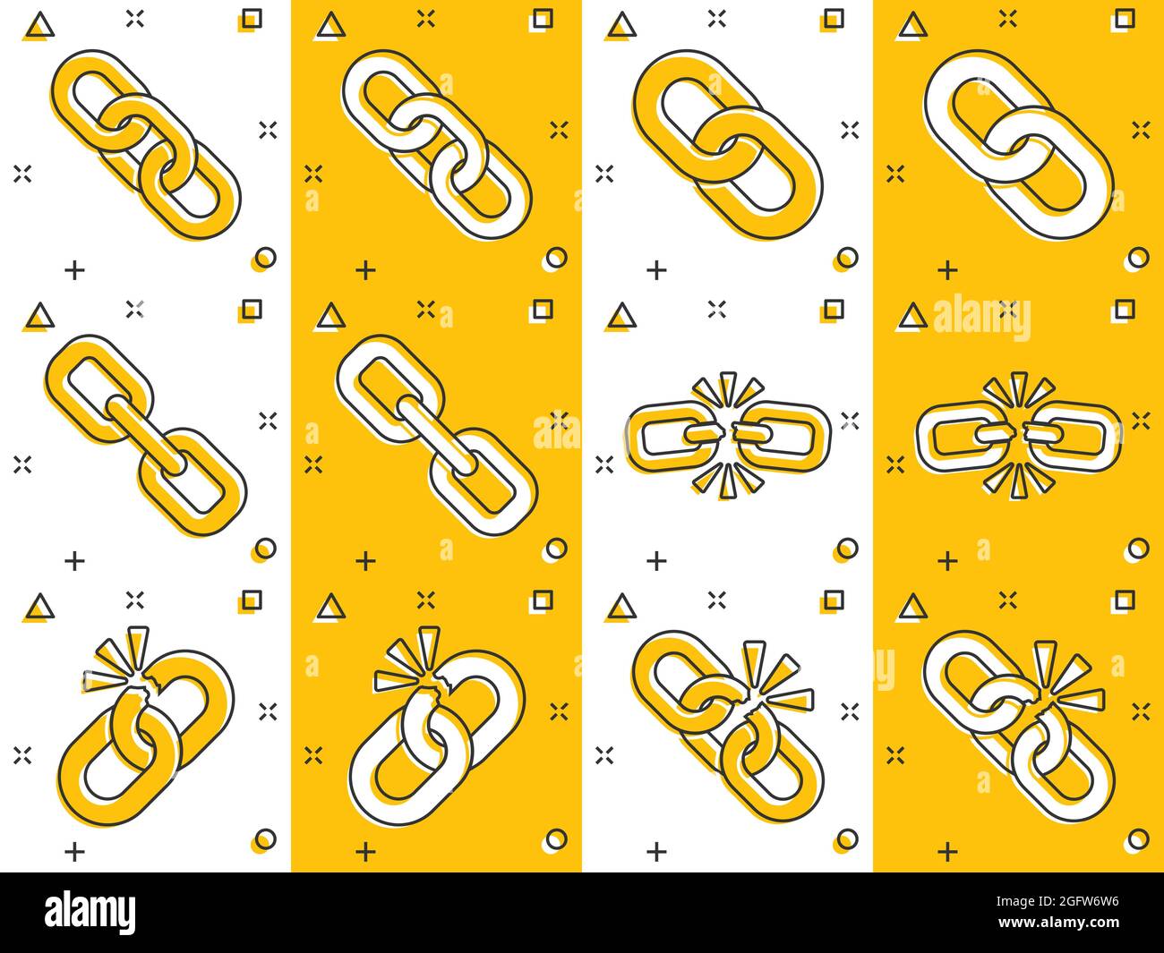 Chain sign icon set in comic style. Link vector cartoon illustration on ...