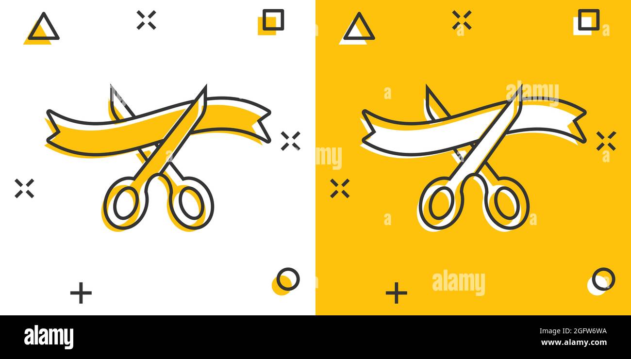 Scissors icon in comic style. Cutting ribbon vector cartoon ...