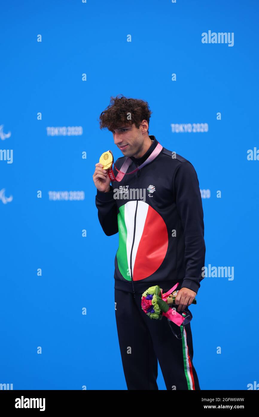 Gold medalist RAIMONDI Stefano (ITA) celebrates on the podium for the ...