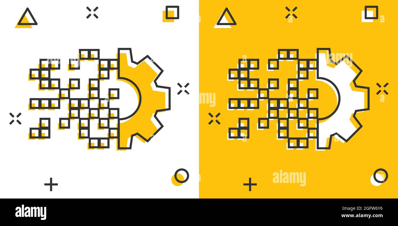 Digital gear icon in comic style. Cog vector cartoon illustration on ...