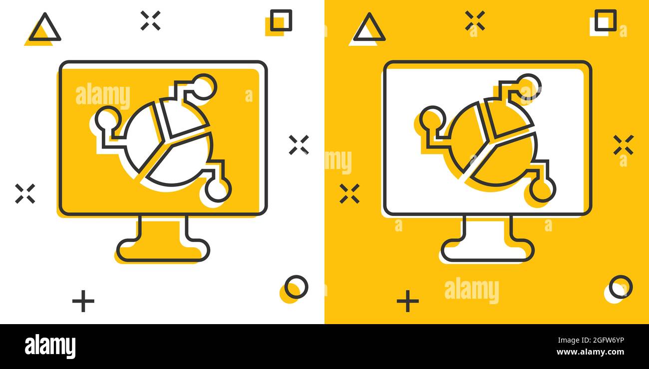 Analytic monitor icon in comic style. Diagram vector cartoon ...