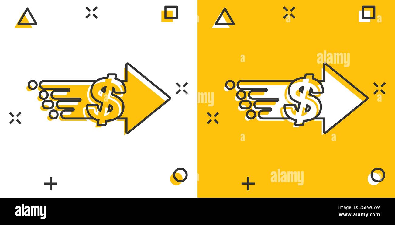 Transfer money icon in comic style. Dollar vector cartoon illustration ...