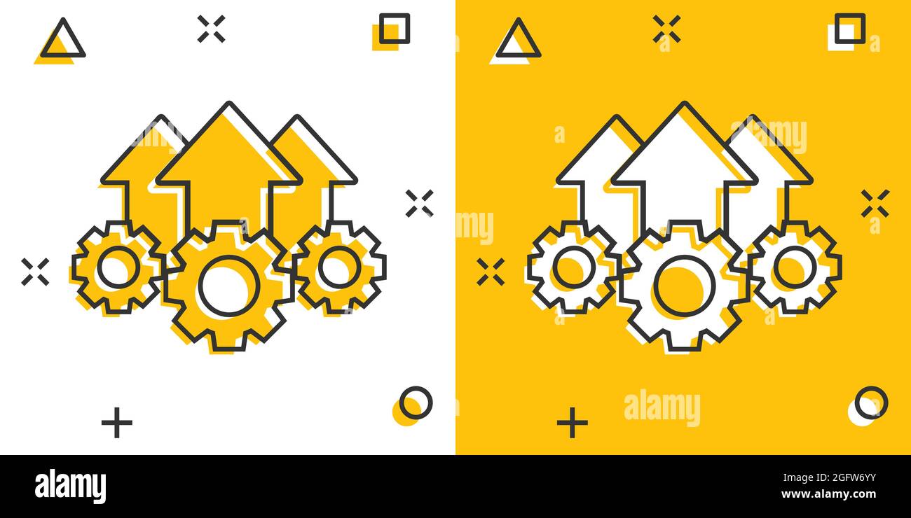 Operation project icon in comic style. Gear process vector cartoon ...