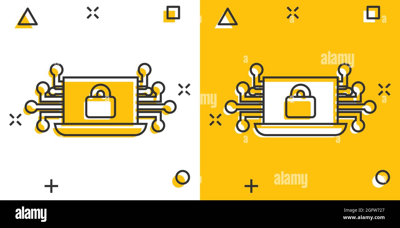 Cyber security icon in comic style. Padlock locked vector cartoon ...