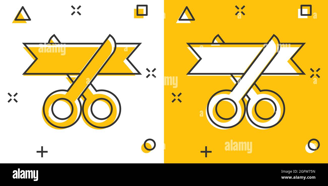 Scissors icon in comic style. Cutting ribbon vector cartoon ...