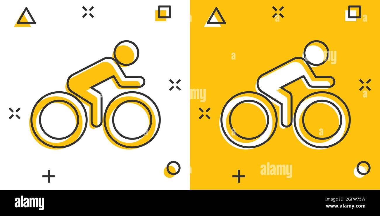 People on bicycle sign icon in comic style. Bike vector cartoon ...