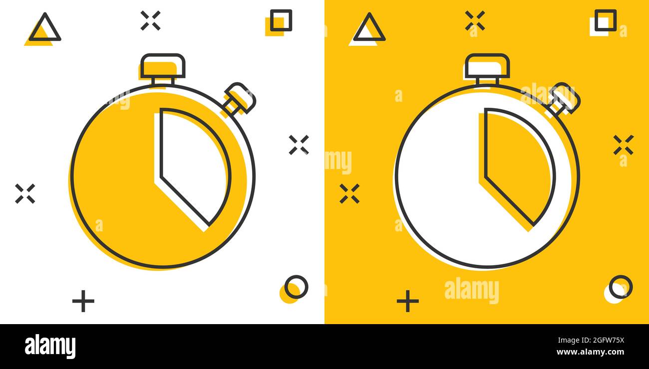 Clock sign icon in comic style. Time management vector cartoon ...