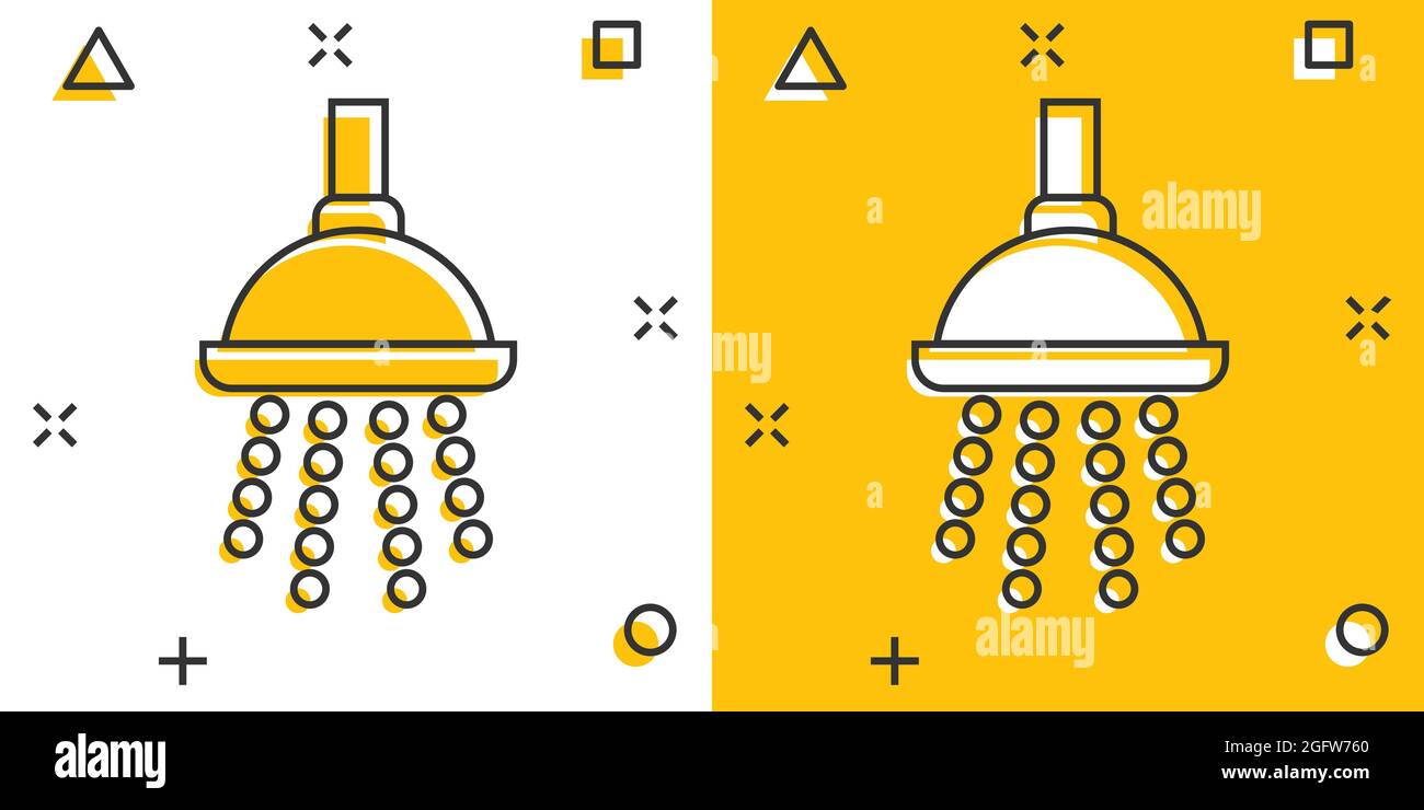 Shower sign icon in comic style. Bathroom water device vector cartoon ...