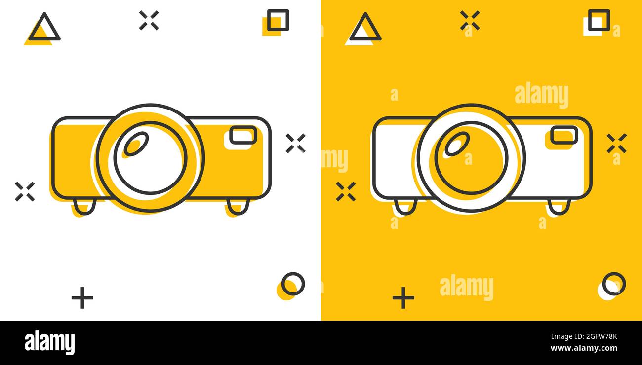 Video projector sign icon in comic style. Cinema presentation device ...