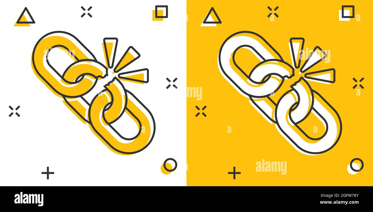 Broken chain sign icon in comic style. Disconnect link vector cartoon ...
