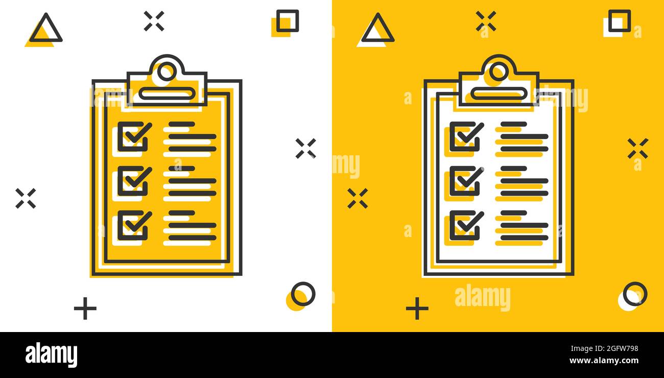 Checklist clipboard sign icon in comic style. Document list vector ...