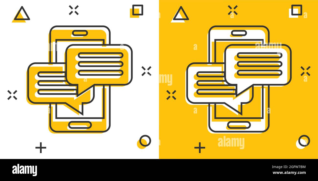 Mobile phone chat sign icon in comic style. Message notifications ...